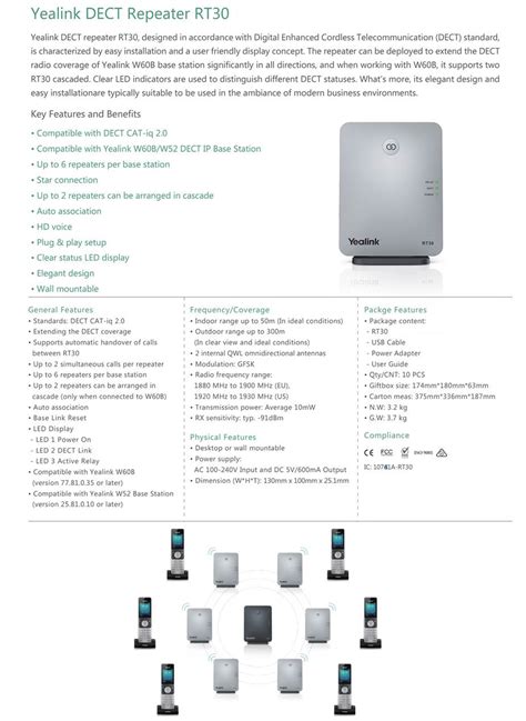 Yealink Rt30 Dect Repeater For Yealink W60b Ip Dect Base Station Rt30 Mwave