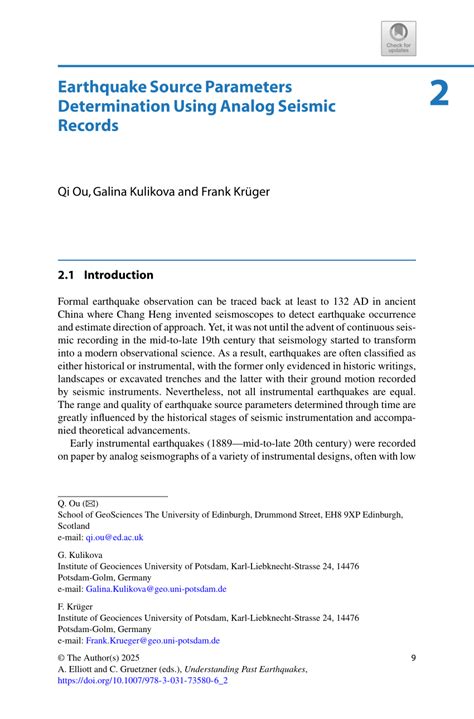pdf earthquake source parameters determination using analog seismic