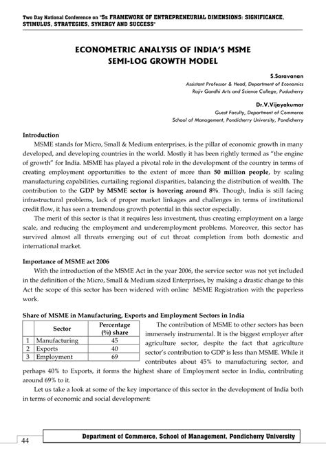 pdf econometric analysis of india s msme semi log growth model