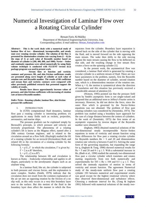 Pdf Numerical Investigation Of Laminar Flow Over A · Laminar Flow Of Two Moved Back On The
