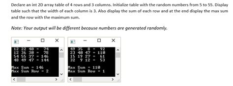 Solved Declare An Int 2d Array Table Of 4 Rows And 3