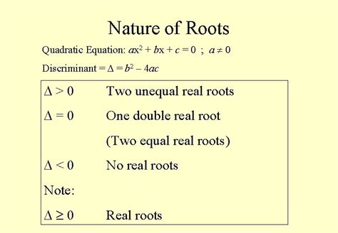 Nature Of Roots Nature Of Roots Quadratic Equation