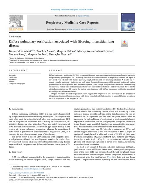 Pdf Diffuse Pulmonary Ossification Associated With Fibrosing Interstitial Lung Disease