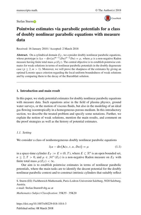 Pdf Pointwise Estimates Via Parabolic Potentials For A Class Of Doubly Nonlinear Parabolic