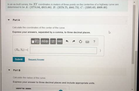 Solved In An As Built Survey The Xy Coordinates In Meters
