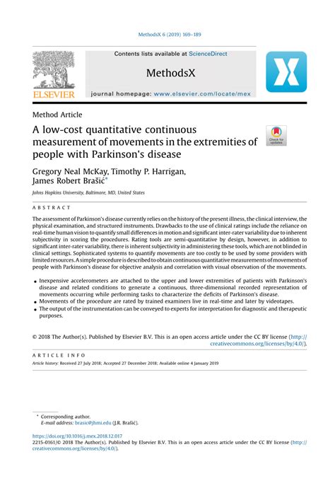 Pdf A Low Cost Quantitative Continuous Measurement Of Movements In
