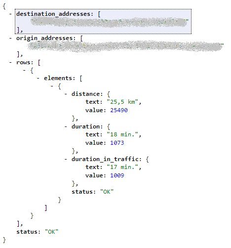 measure traffic duration and distance between multiple addresses