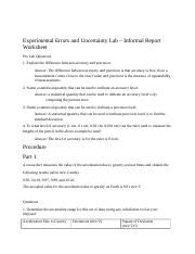 Lab Experimental Errors And Uncertainty Docx Experimental Errors And Uncertainty Lab