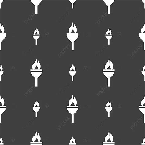 Vector Torch Icon Symbol In Seamless Pattern Against Gray Backdrop