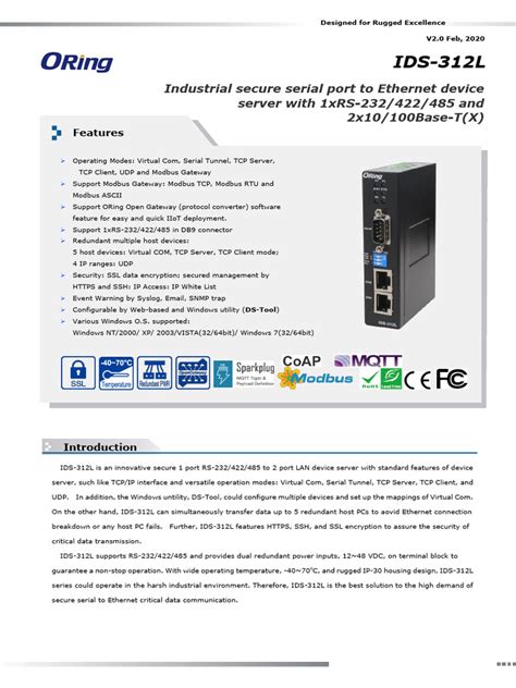 Industrial Secure Serial Port To Ethernet Device Pdf Transmission Control Protocol Network