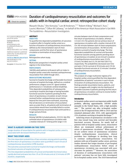Pdf Duration Of Cardiopulmonary Resuscitation And Outcomes For Adults With In Hospital Cardiac