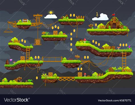 2d Arcade Retro Game Night Level Map Interface Vector Image