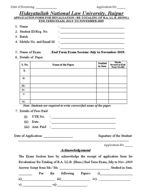 Application Form Revaluation Pdf