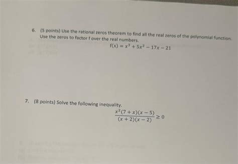 solved 6 5 points use the rational zeros theorem to find