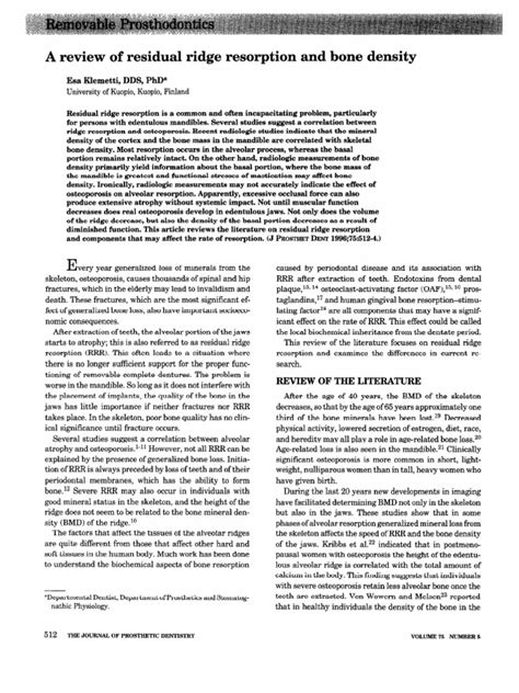 A Review Of Residual Ridge Resorption And Bone Density Pdf Osteoporosis Bone