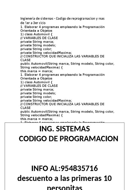 Codigo De Programacion Ingieneria De Sistemas Codigo De