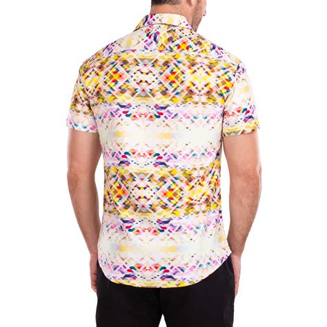Geometric Print Short Sleeve Button Up Shirt Black Xl Bespoke