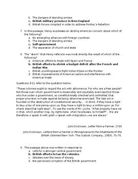 APUSH Multiple Choice And SAQ Time Period 3 1754 1800 By RangersFan