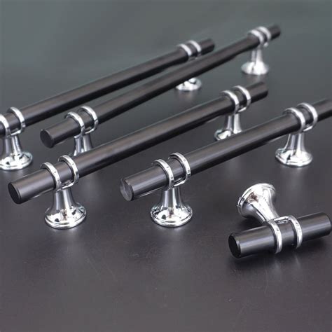 Black With Chrome Kitchen Handles Knob Cabinet Pulls Knobs Etsy