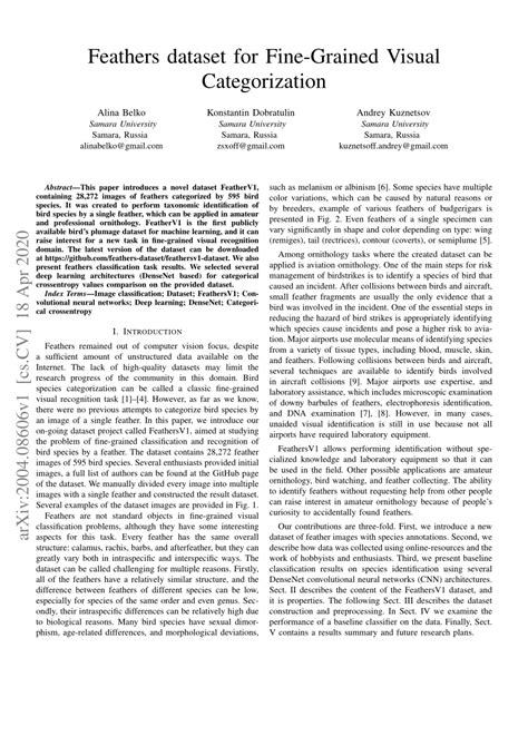 Pdf Feathers Dataset For Fine Grained Visual Categorization