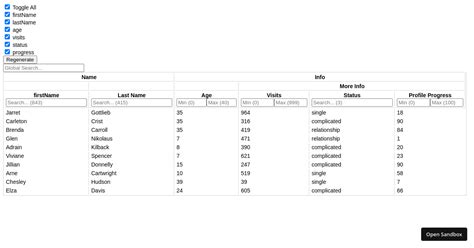 React Table V8 Example Forked Codesandbox