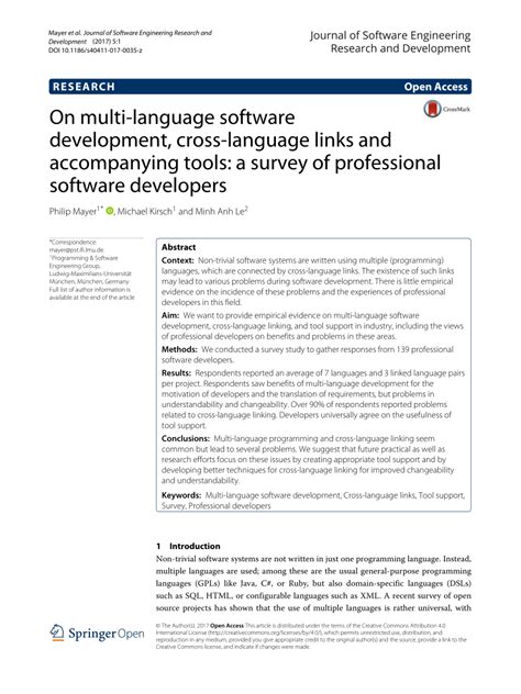 Pdf On Multi Language Software Development Cross Language Links And