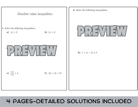 Absolute Value Inequalities Worksheet With Solutions Teaching Resources