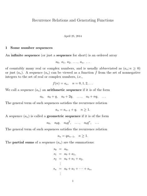 Recurrence Relations And Generating Func Pdf Recurrence Relation