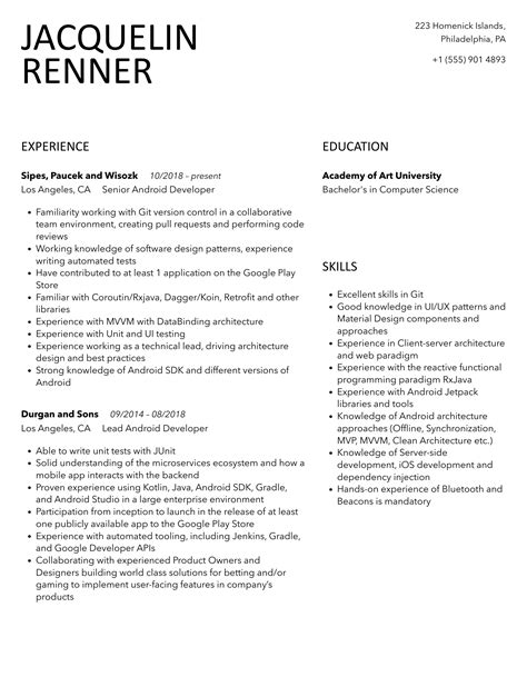 Android Developer Resume Samples Velvet Jobs