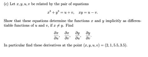 Solved C Let X Y U V Be Related By The Pair Of Equations Chegg Com