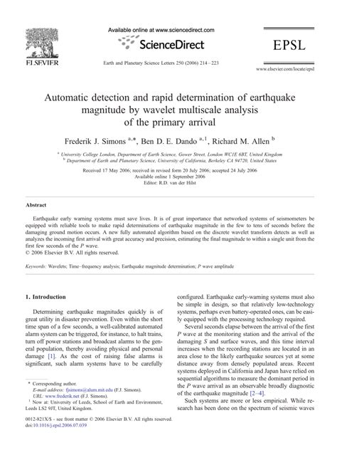 Pdf Automatic Detection And Rapid Determination Of Earthquake Magnitude By Wavelet Multiscale