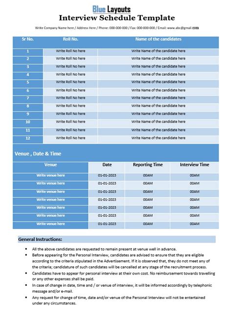 Interview Schedule Templates Blue Layouts