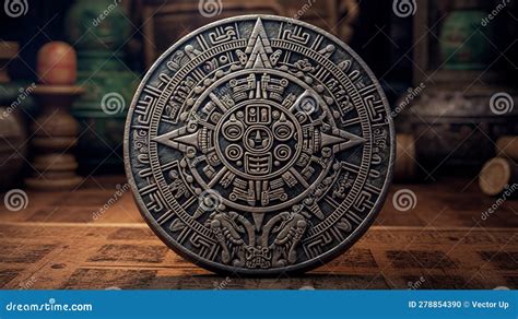 A Hand Carved Aztec Calendar Stone Generative Ai Stock Illustration