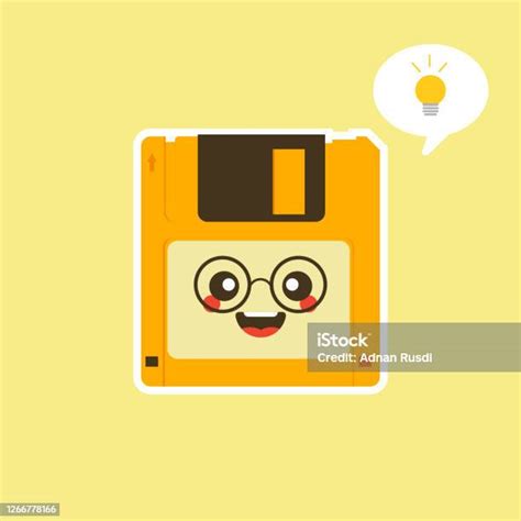 Ilustrasi Vektor Disket Dalam Gaya Datar Gaya Lucu Dan Pose Oleh Disket