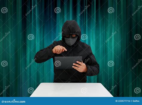 anonymous hooded computer hacker portrait stock image cartoondealer