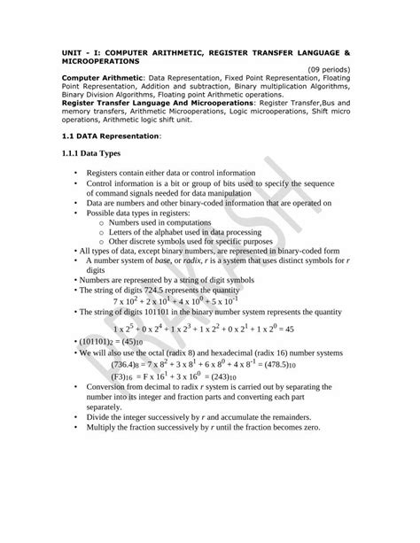 Pdf Microoperations Computer Arithmetic Register Transfer · Unit