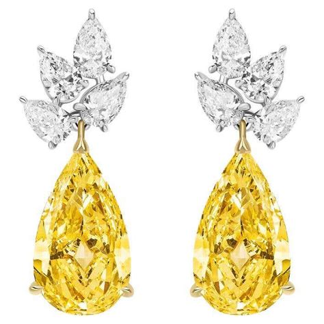 Yellow And White Diamond Drop Earrings For Sale At 1stdibs