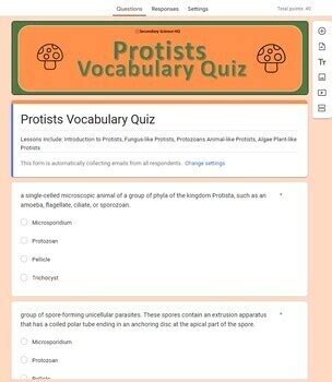 Protists Vocabulary Quiz Google Form By Secondary Science HQ TPT
