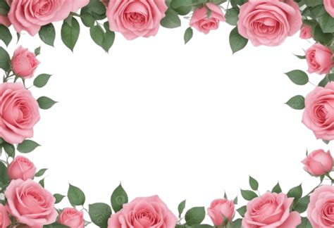 Pink Rose Flower Border Frame Rectangular Floral Rose Flower D