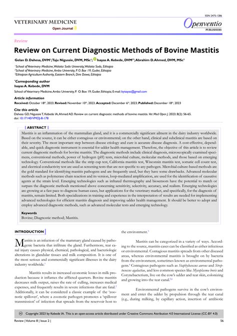 Pdf Review On Current Diagnostic Methods Of Bovine Mastitis
