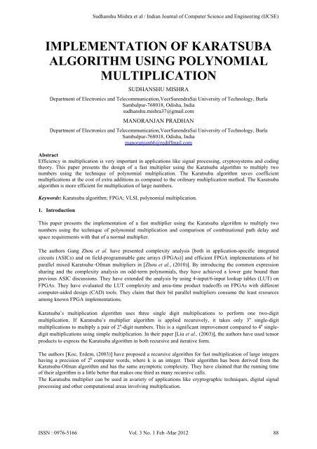 Implementation Of Karatsuba Algorithm Using Polynomial Multiplication