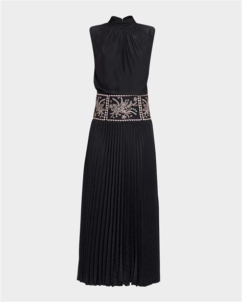 Ramy Brook Kimberly Embroidered Pleated Midi Dress