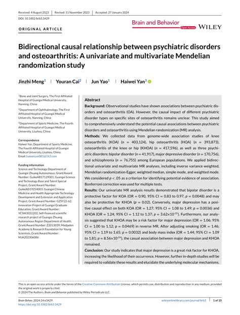 Pdf Bidirectional Causal Relationship Between Psychiatric Disorders And Osteoarthritis A