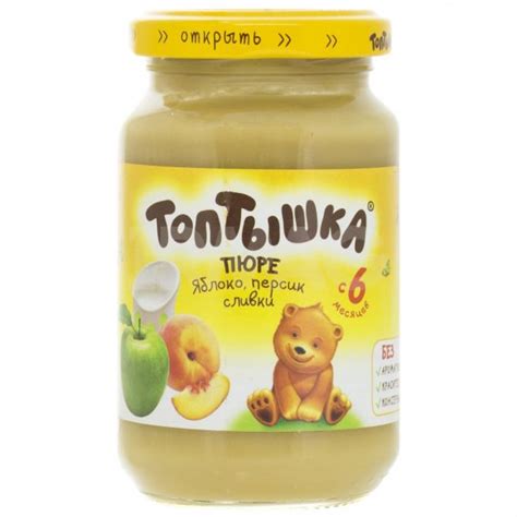 Пюре Топтышка с 6 мес Яблоко персик со сливками 190 г Irmag Ru