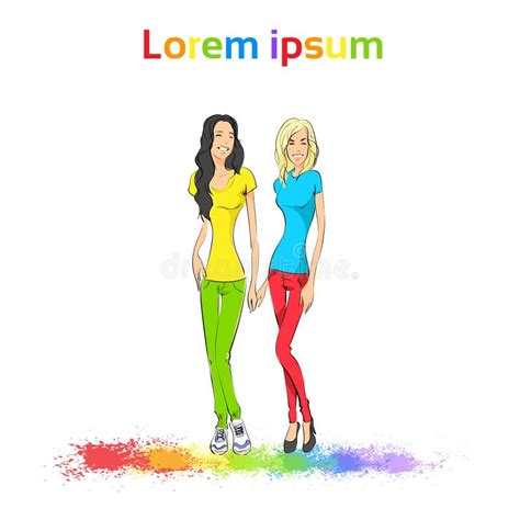 Same Sex Lesbian Female People Group Colorful Stock Vector