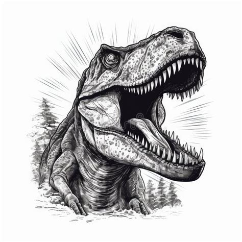 Dinosaur Sketch Hand Drawn Sketched Dino Engraving Dinosaurs Ink