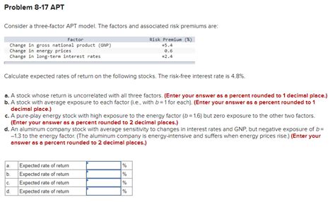 solved problem 8 17 apt consider a three factor apt model