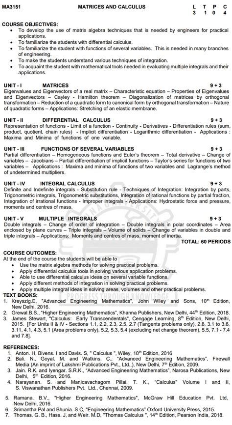 Matrices And Calculus Ma3151 1st Semester 2021 Regulation Notes