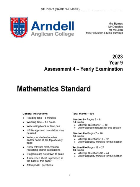 23 Yr9 Maths Std At4 Test 1 Pdf Triangle Significant Figures