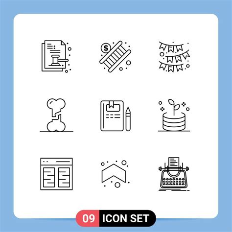 Pack Of 9 Modern Outlines Signs And Symbols For Web Print Media Such As
